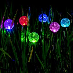 solpex solar lights garden，3 pack solar lights outdoor waterproof，multi-color changing garden spheres large outdoor， cracked glass ball led lights for solar garden decorations, solar stake lights…