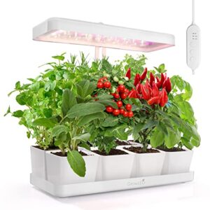 growled led indoor garden, herb garden, kitchen garden, height adjustable, 20w grow light, automatic timer, ideal for plant grow novice or enthusiasts, various plants, diy decoration, white