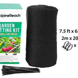 AlpineReach Garden Netting Heavy Duty Bird, Deer, Plant Protection 7.5 x 65 ft Extra Strong Woven Mesh Animal Net, Reusable Kit with Zip Ties, Fencing for Fruits Trees, Black