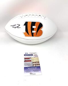 tee higgins cincinnatti bengals signed autograph embroidered logo football jsa certified