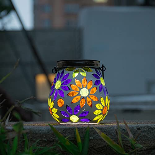 Afirst Mosaic Solar Lanterns Outdoor - Glass Hanging Solar Lights Hollow Out Waterproof Table Lamp Outdoor Decorative for Garden, Patio, Holiday Party Outdoor Decoration