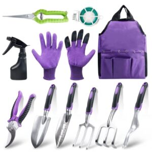 Covacure Gardening Tool Set - 11 Piece Aluminum Alloy Steel Hand Tool Starter Kit with Garden Bag, Outdoor Tool, Heavy Duty Gardening Work Set, Gardening Tools Gift for Women and Men