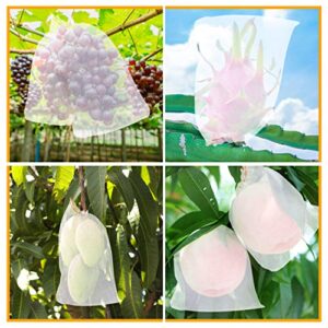 Kikhope 50 Pcs Fruit Protection Bags, 10"x6" Fruit Netting Bags, Garden Netting Bags with Drawstring, Fruit Tree Bags, Netting Barrier Bags for Protecting Fruits and Vegetables