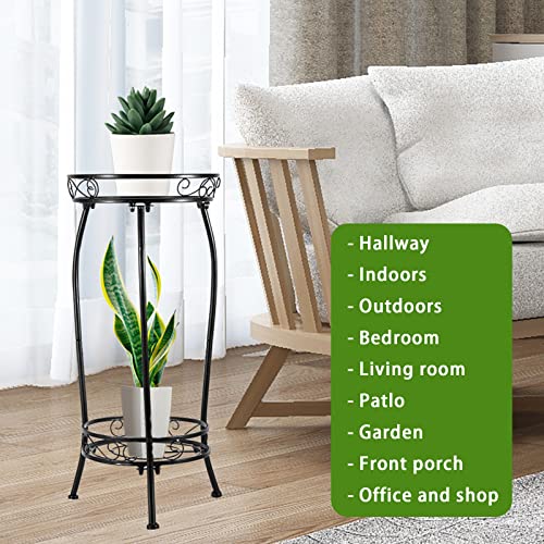 Kavlium Plant Stand Indoor Outdoor，Tall Black Metal Rustproof Stable Plant Stands，2 Tier 27.1 inch Multiple Plant Rack Potted Holder Rack Flower Pot Stand Heavy Duty Plant Shelf