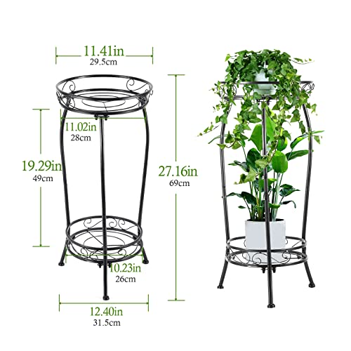 Kavlium Plant Stand Indoor Outdoor，Tall Black Metal Rustproof Stable Plant Stands，2 Tier 27.1 inch Multiple Plant Rack Potted Holder Rack Flower Pot Stand Heavy Duty Plant Shelf