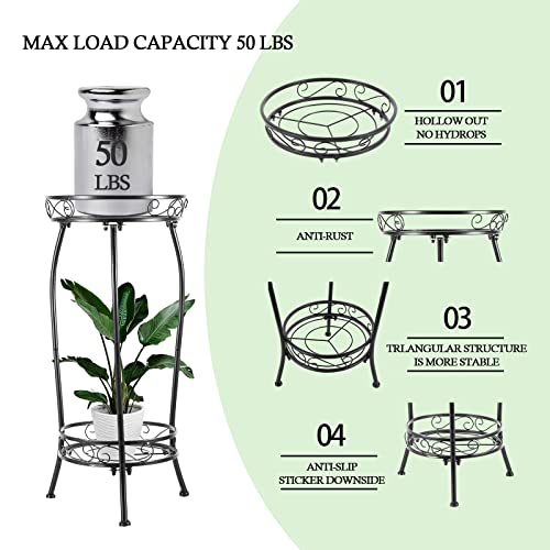 Kavlium Plant Stand Indoor Outdoor，Tall Black Metal Rustproof Stable Plant Stands，2 Tier 27.1 inch Multiple Plant Rack Potted Holder Rack Flower Pot Stand Heavy Duty Plant Shelf