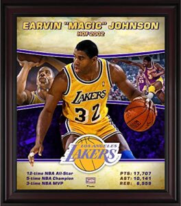 earvin “magic” johnson los angeles lakers framed 15″ x 17″ hardwood classics player collage – nba player plaques and collages