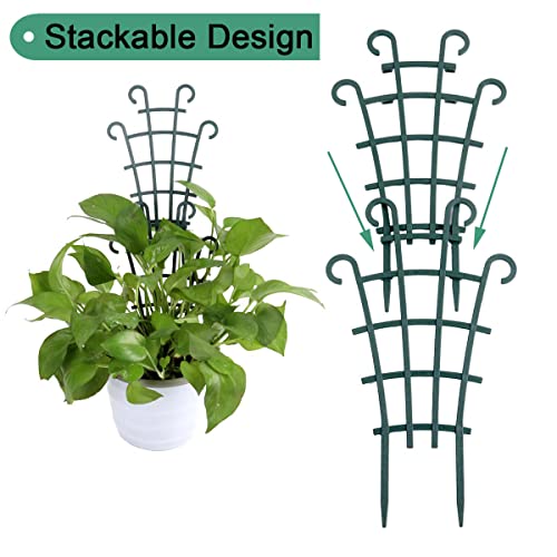 UWIOFF 12 Pack Trellis for Potted Plants, Garden Trellis for Climbing Plants Plastic Mini Climbing Plant Trellis Flower Pots Support Stackable Trellis for Climbing Plants Peas, Dark Green