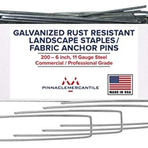 Pinnacle Mercantile USA Made 200 Pack Garden Landscape Staples Weed Barrier Fabric Stakes Galvanized 6 inch Pins Anti Rust Sod Staple 11 Gauge Steel