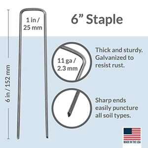 Pinnacle Mercantile USA Made 200 Pack Garden Landscape Staples Weed Barrier Fabric Stakes Galvanized 6 inch Pins Anti Rust Sod Staple 11 Gauge Steel