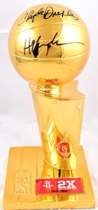 hakeem olajuwon clyde drexler houston rockets autographed 12” mini nba trophy- beckett w hologram black