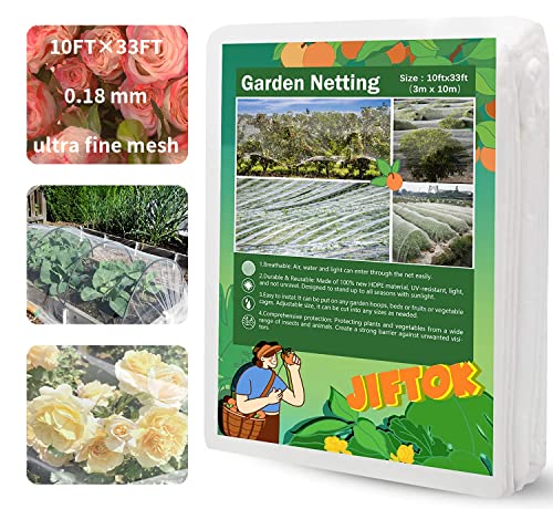 JIFTOK Garden Netting Pest Barrier, 10×33Ft Ultra Fine Garden Mesh Netting for Protection, Garden Bed Row Cover for Vegetable Plants Fruits Flowers Crops Greenhouse Barrier Screen Net Cover