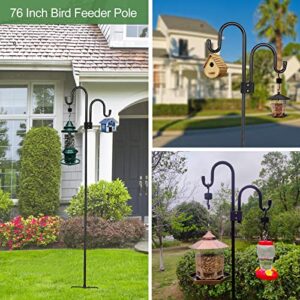 Shepards Hooks for Outdoor,76 Inch Bird Feeder Pole, Heavy Duty Shepherds Hook for Bird Feeders for Outside Tall Hummingbird Feeder Stand Bird Feeder Hanger Garden Hook Wind Chime Stand Black 1 Pack