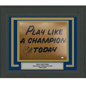 framed autographed/signed rudy ruettiger play like a champion today notre dame 16×20 college football photo jsa coa