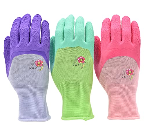 Women Gardening Gloves with Micro Foam Coating - Garden Gloves Texture Grip - Women’s Work Gloves 3 Pair Pack - Working Gloves For Weeding, Digging, Raking and Pruning