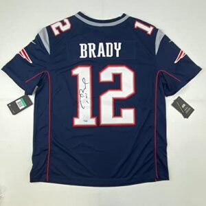 autographed/signed tom brady new england patriots blue authentic nike limited football jersey fanatics coa/loa