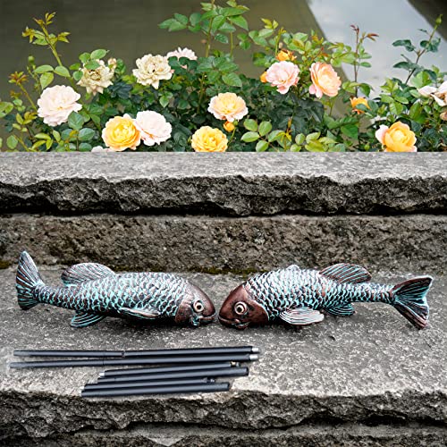 Garden Sculptures & Statues,Koi Fish Decor,Garden Fish Art,Set of 2 Antique Ceramic Koi Fish Yard Art Decor,Glowing Garden Fish at Night,for Outdoors,Patio,Yard,Lawn,Pond,Home Decoration (Bronz)