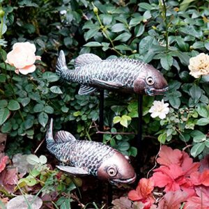 Garden Sculptures & Statues,Koi Fish Decor,Garden Fish Art,Set of 2 Antique Ceramic Koi Fish Yard Art Decor,Glowing Garden Fish at Night,for Outdoors,Patio,Yard,Lawn,Pond,Home Decoration (Bronz)