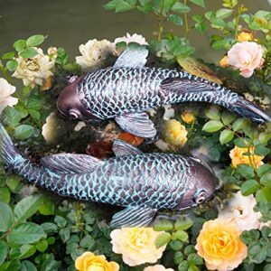 Garden Sculptures & Statues,Koi Fish Decor,Garden Fish Art,Set of 2 Antique Ceramic Koi Fish Yard Art Decor,Glowing Garden Fish at Night,for Outdoors,Patio,Yard,Lawn,Pond,Home Decoration (Bronz)