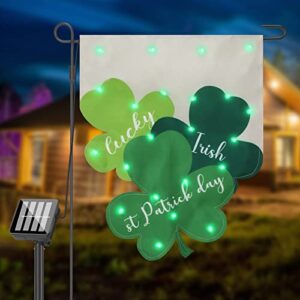 22 led solar st patrick’s day garden flag 8 lighting modes 13 x 16.1 inch double sided vertical shamrock garden flag for st patrick’s day garden outdoor yard light decoration