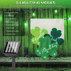 22 LED Solar St Patrick's Day Garden Flag 8 Lighting Modes 13 x 16.1 Inch Double Sided Vertical Shamrock Garden Flag for St Patrick's Day Garden Outdoor Yard Light Decoration