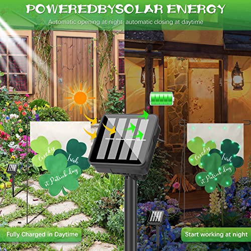 22 LED Solar St Patrick's Day Garden Flag 8 Lighting Modes 13 x 16.1 Inch Double Sided Vertical Shamrock Garden Flag for St Patrick's Day Garden Outdoor Yard Light Decoration