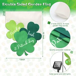 22 LED Solar St Patrick's Day Garden Flag 8 Lighting Modes 13 x 16.1 Inch Double Sided Vertical Shamrock Garden Flag for St Patrick's Day Garden Outdoor Yard Light Decoration