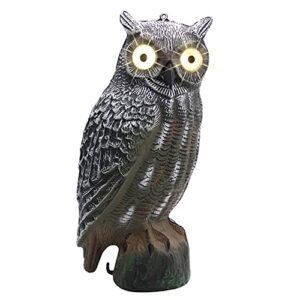 yofit solar bird scarecrow fake horned owl decoy, bird repellent garden protectors, natural enemy pest deterrent scarecrow