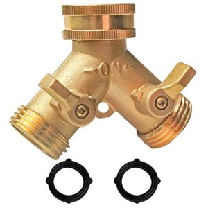 xiny tool brass garden hose splitter (2 way), solid brass hose y splitter 2 valves with 2 extra rubber washers