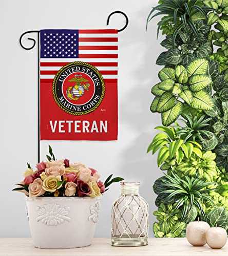 US Marine Corps Veteran Garden Flag - Armed Forces USMC Semper Fi United State American Military Retire Official - House Decoration Banner Small Yard Gift Double-Sided Made in USA 13 X 18.5