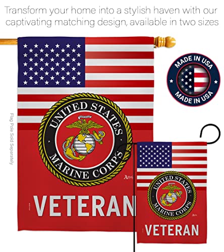 US Marine Corps Veteran Garden Flag - Armed Forces USMC Semper Fi United State American Military Retire Official - House Decoration Banner Small Yard Gift Double-Sided Made in USA 13 X 18.5