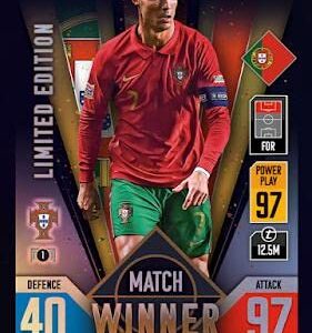 2022 Topps Match Attax Soccer Road to Nations League Finals RED Match Winner Collectible Mini Tin with an EXCLUSIVE Cristiano Ronaldo Limited Edition Gold Card