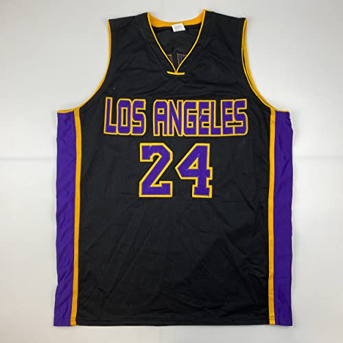 Facsimile Autographed Kobe Bryant #24 Los Angeles LA Black Reprint Laser Auto Basketball Jersey Size Men's XL