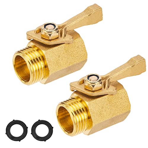 JOEJET Garden Hose Shut Off Valve, Heavy Duty Brass Shut Off Valve for Garden Hose with 2 Rubber Washers, 3/4 Inch, 2 Pack