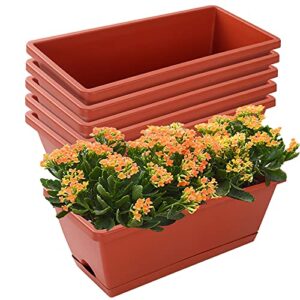 chukemaoyi window box planter, 7 pack plastic vegetable flower planters boxes 17 inches rectangular flower pots with saucers for indoor outdoor garden, patio, home decor