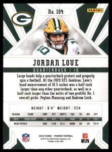 football nfl 2020 panini phoenix fire burst #104 jordan love rc packers