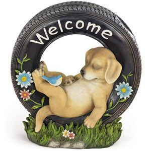 vp home chillaxing welcome puppy dog solar powered led outdoor decor garden light outdoor decor garden light welcome chillax puppy statues outdoor funny figurine decor for outside patio, yard, lawn