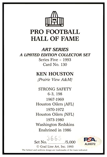 Kenny Houston Signed Goal Line Art Card GLAC Autographed w/HOF Washington PSA