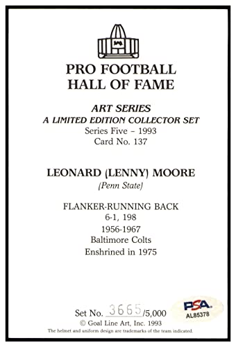 Lenny Moore Signed Goal Line Art Card GLAC Autographed Colts PSA/DNA