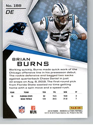 2019 Panini Rookies and Stars #188 Brian Burns Carolina Panthers RC Rookie Card Official NFL Football Card in Raw (NM or Better) Condition