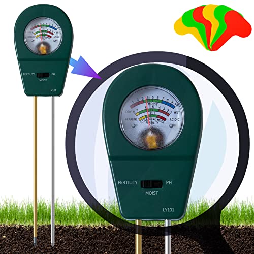 Soil Moisture Meter, 3 in 1 Soil Moisture/Soil Ph Meter/Fertility Soil Test Kit with 15 Labels Moisture Meter for House Plants Garden Lawn Farm