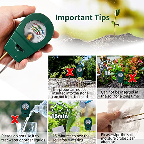 Soil Moisture Meter, 3 in 1 Soil Moisture/Soil Ph Meter/Fertility Soil Test Kit with 15 Labels Moisture Meter for House Plants Garden Lawn Farm