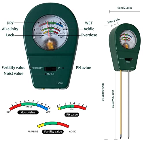 Soil Moisture Meter, 3 in 1 Soil Moisture/Soil Ph Meter/Fertility Soil Test Kit with 15 Labels Moisture Meter for House Plants Garden Lawn Farm