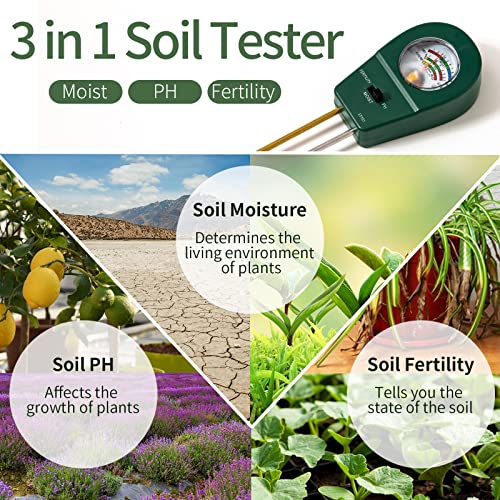 Soil Moisture Meter, 3 in 1 Soil Moisture/Soil Ph Meter/Fertility Soil Test Kit with 15 Labels Moisture Meter for House Plants Garden Lawn Farm