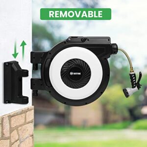 OUTFINE Heavy Duty Retractable Garden Hose Reel (1/2 100FT) Heavy Duty, Any Length Lock, Automatic Slow Return System, Wall Mounted and 180 Deg Swivel Bracket, 9 Pattern Hose Nozzle