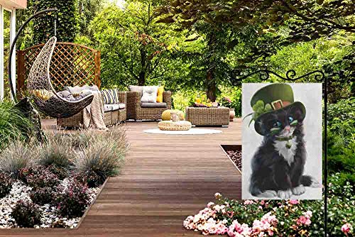 AOYEGO St Patricks Cat Garden Yard Flag 12.5"x 18" Double Sided Polyester Leprechaun House Flag Banners for Patio Lawn Outdoor Home Decor