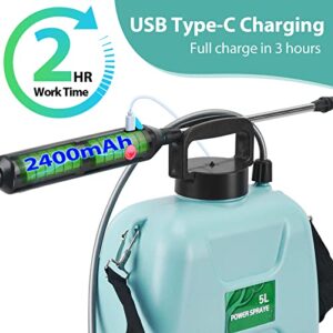 SideKing 1.35 Gallon/5L Battery Powered Sprayer, Electric Sprayer with USB Rechargeable Handle, Portable Garden Sprayer with Telescopic Wand, 3 Mist Nozzles and Adjustable Shoulder Strap