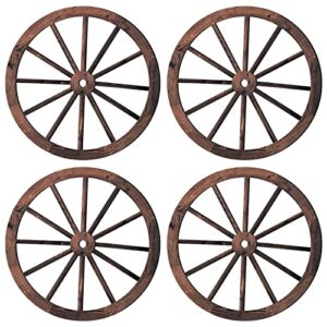 4 pieces wooden wagon wheel wall decor 10 inches old western wood wagon wheel wall art farmhouse wagon wheels rustic yard decor wood hanging decorative wheels for garden home bar garage