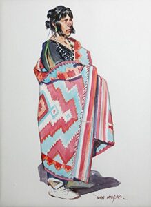 rio grande blanket with saltillo patterns by john moyers, original gouache, 24″ x 18″