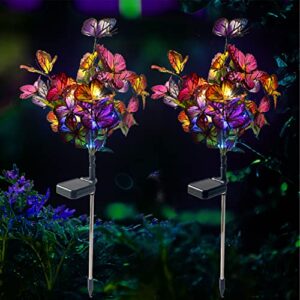 igrark solar lights outdoor garden butterfly lights decorative solar stake lights with butterflies 2 pack decor powered waterproof for garden yard pathway